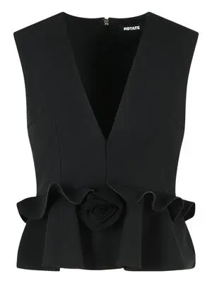 ROTATE BY BIRGER CHRISTENSEN Sleeveless V-neck Peplum Top - Black