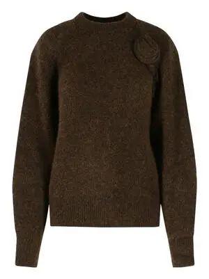 ROTATE BY BIRGER CHRISTENSEN ROTATE Alpaca Blend Floral Detail Crew Neck Pullover Sweater
