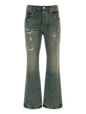 PURPLE BRAND Distressed Paisley-patch Bootcut Jeans - Mid-indigo