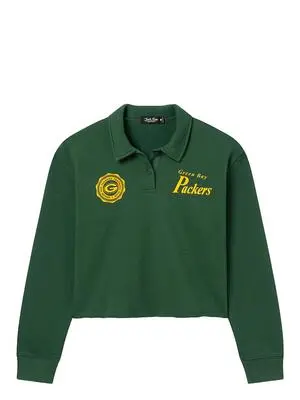 Junk Food Clothing Green Bay Packers Polo Crop Fleece - Hunter