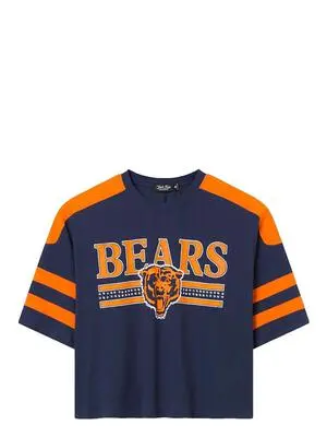 Junk Food Clothing Chicago Bears Bling Striped Cropped T-shirt - True Navy