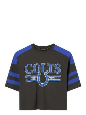 Junk Food Clothing Indianapolis Colts Striped Bling Crop Tee - True Black