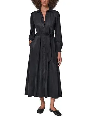 DONNA KARAN WEEKEND Faux Suede Belted Midi Shirt Dress - Black