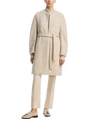 Eleventy Collarless Belted Wool Blend Coat - Sand