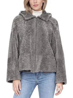 Gorski Reversible Shearling Lamb Zip Parka - Gray