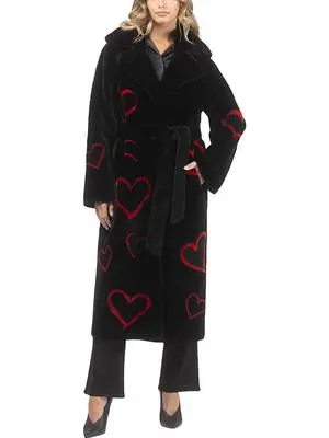 Gorski Reversible Shearling Coat With Heart Intarsia - Black/red