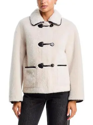 Aqua Faux Shearling Spread Collar Jacket - Ivory