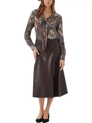 Karen Kane Faux Leather Midi Skirt - Chocolate