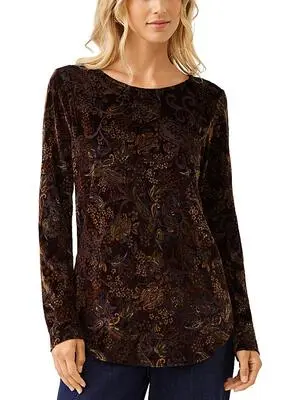Karen Kane Velvet Burnout Long Sleeve Top - Chocolate