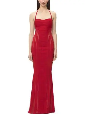 Herve Leger The Katie Sheer Inset Bandage Gown - Rouge