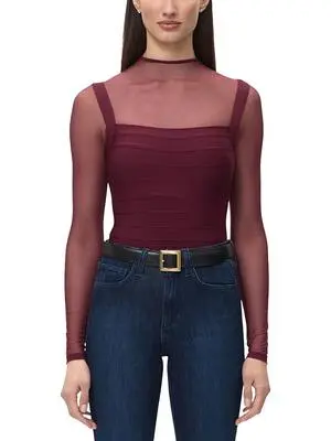 Herve Leger Sabrina Illusion Mesh Top - Deep Red
