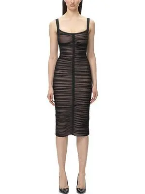 Herve Leger The Gloria Ruched Mesh Dress - Black