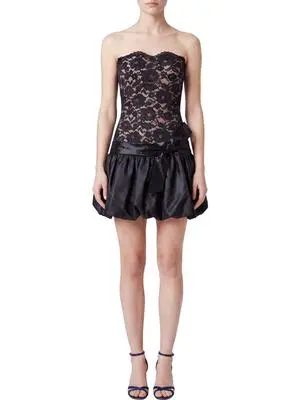 SELF-PORTRAIT Off-the-shoulder Lace And Taffeta Balloon Mini Dress - Black