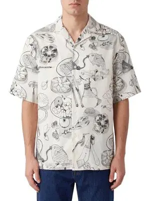 Jacquemus Short-sleeve Bowling Shirt In Graphic-print Linen Blend - White