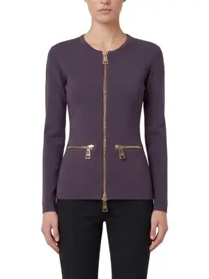 Elisabetta Franchi Elisabetta Franchi Slim Fit Stretch Viscose Cardigan With Metal Zip Brown