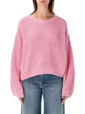 American Vintage Relaxed Fit Crewneck Wool Blend Jumper - Pink