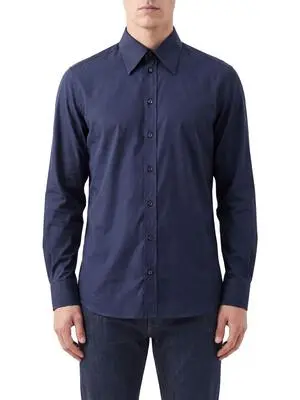 Dolce & Gabbana Slim Fit Cotton Poplin Shirt With Point Collar - Blue