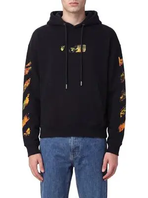 Off-White Cotton Hoodie With Graphic Prints - Black