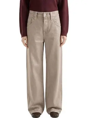 Brunello Cucinelli Brunello Cucinelli High-Rise Wide-Leg Lurex Denim Jeans With Monili Beige