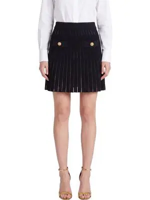 Balmain Balmain High-Waisted A-Line Knit Miniskirt With Jewel Buttons Black