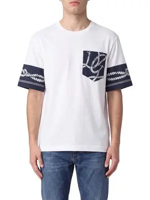 Dolce & Gabbana Cotton And Silk T-shirt With Graphic Print And Contrast Trims - Blue