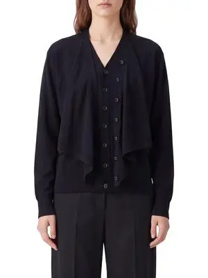 LEMAIRE V-neck Wool Blend Cardigan - Black
