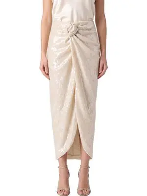 ROTATE BY BIRGER CHRISTENSEN Rotate High-Waisted Midi Pencil Skirt With Sequins And Front Slit White