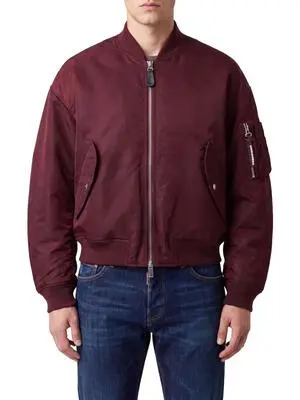 Dsquared2 Dsquared2 Two-Tone Nylon Bomber Jacket With Patch Pockets Burgundy