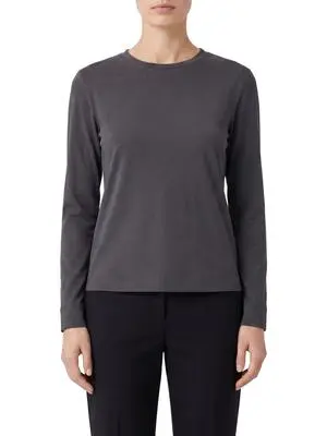 Max Mara S Max Mara Long-Sleeved Crew Neck T-Shirt In Cotton And Modal Blend Grey