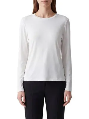Max Mara S Max Mara Long-Sleeved Crew Neck T-Shirt In Cotton And Modal Blend White