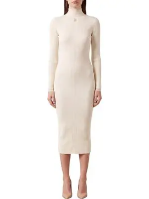 Elisabetta Franchi Elisabetta Franchi Ribbed Knit Turtleneck Midi Dress White