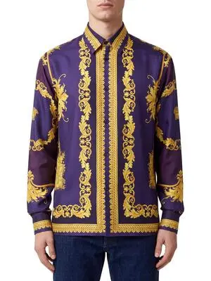 Versace Barocco Print Pure Silk Shirt With Concealed Buttoning - Multicolor