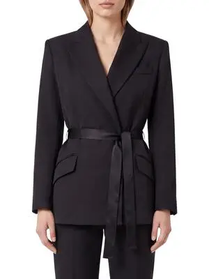 Elisabetta Franchi Peaked Lapel Belted Jacket - Black