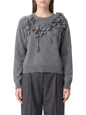 Alberta Ferretti Embroidered Virgin Wool Crewneck Jumper - Grey