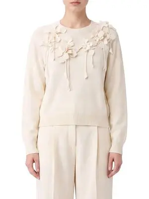 Alberta Ferretti Embroidered Virgin Wool Crewneck Jumper - White