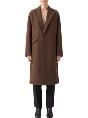 MAISON MARGIELA Long Single-breasted Checked Wool Coat With Peak Lapels - Brown