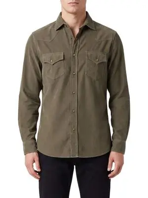 Brunello Cucinelli Slim Fit Velvet Shirt With French Collar And Pockets - Green