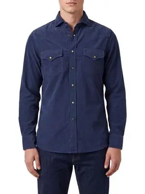 Brunello Cucinelli Slim Fit Velvet Shirt With French Collar And Pockets - Navy