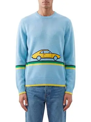 JW Anderson Striped Cotton Crew-neck Jumper With Graphic Print - Blue