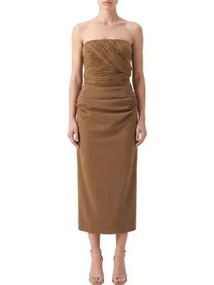 MAGDA BUTRYM Magda Butrym Draped Off-the-Shoulder Midi Sheath Dress In Cupro