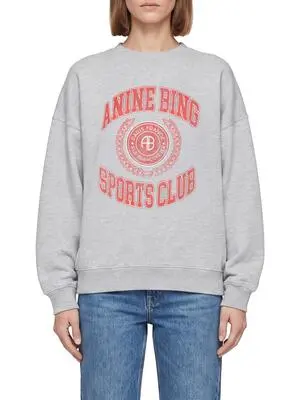 ANINE BING Relaxed Fit Logo Cotton-blend Crewneck Sweatshirt - Grey