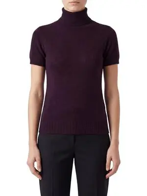 ALLUDE Ribbed Turtleneck Sweater - Plum