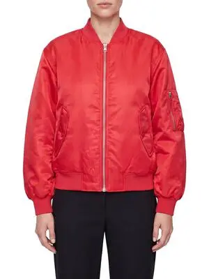 ANINE BING Short Padded Nylon Bomber Jacket With Zip Closure - Red