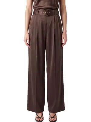 Zimmermann Zimmermann High-Waisted Satin Palazzo Trousers With Adjustable Belt Cocoa