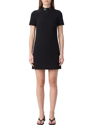 COURREGES A-line Crêpe Mini Dress With High Neck And Short Sleeves - Black