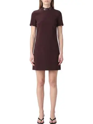 COURREGES A-line Crêpe Mini Dress With High Neck And Short Sleeves - Red