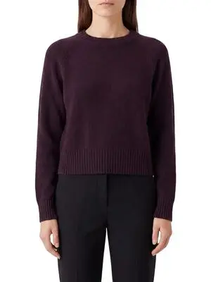 ALLUDE Ribbed Crew Neck Pullover - Plum