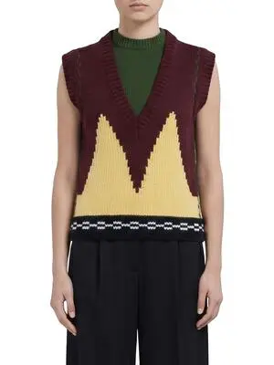 MARNI Marni Bicolour Abstract Pattern Wool Crewneck Waistcoat