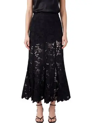 SELF-PORTRAIT SELF-PORTRAIT High-Waisted A-Line Lace Midi Skirt