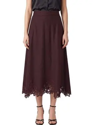 Zimmermann High-waisted Midi Skirt With Lace Inserts - Mahogany